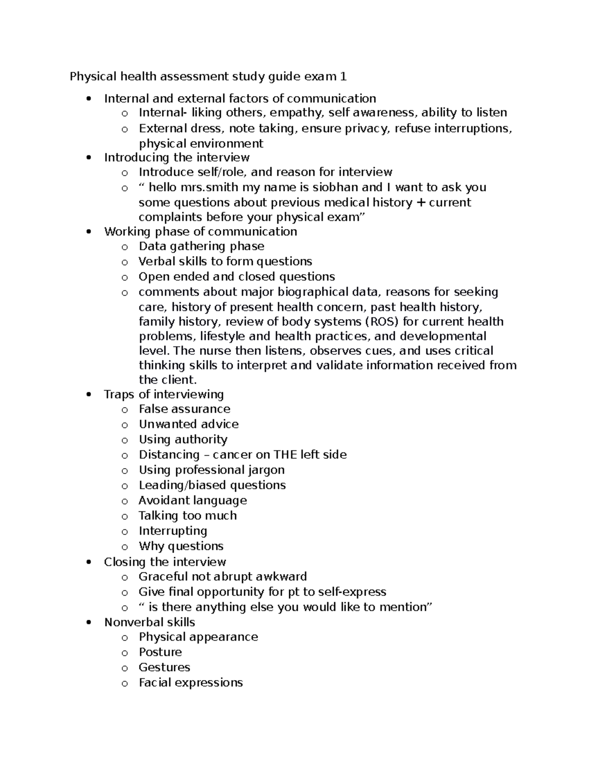 Physical Assessment Exam 1 Study Guide: Key Concepts and Techniques ...