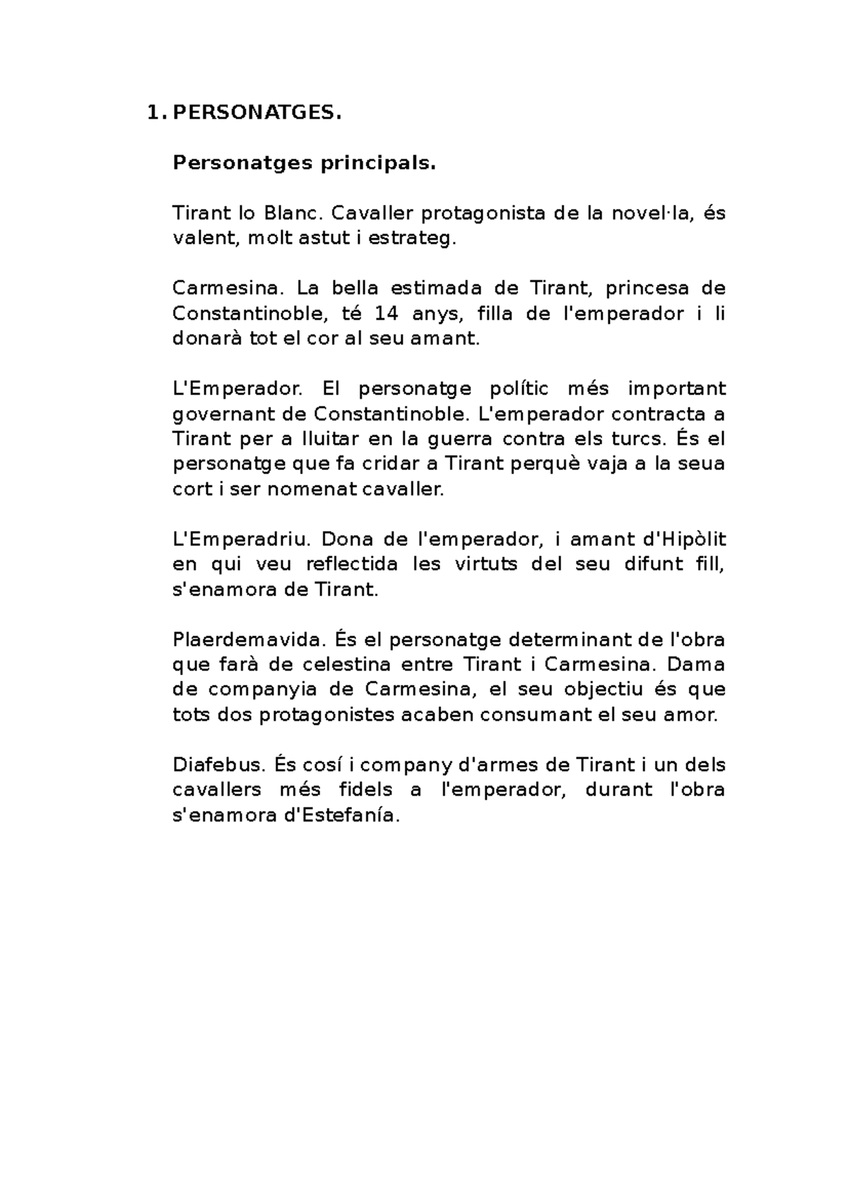 Treball sobre Personatges i Aventures de Tirant lo Blanc (Curs: 1 ...