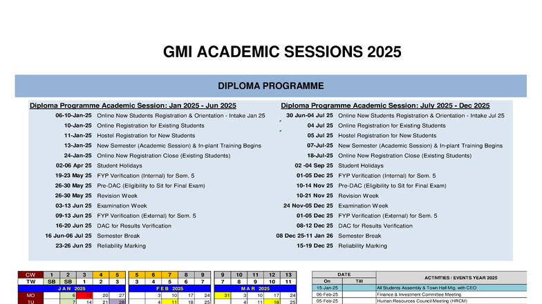 Diploma Programme Academic Calendar 2025 (GMI) - Studocu
