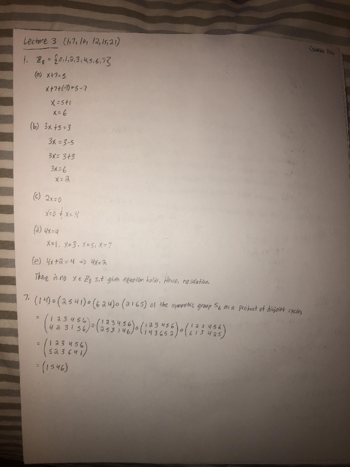 Abstract Algebra Homework 2 and 3 - Lecture 3 (1,7,10, 12,15,21 ...