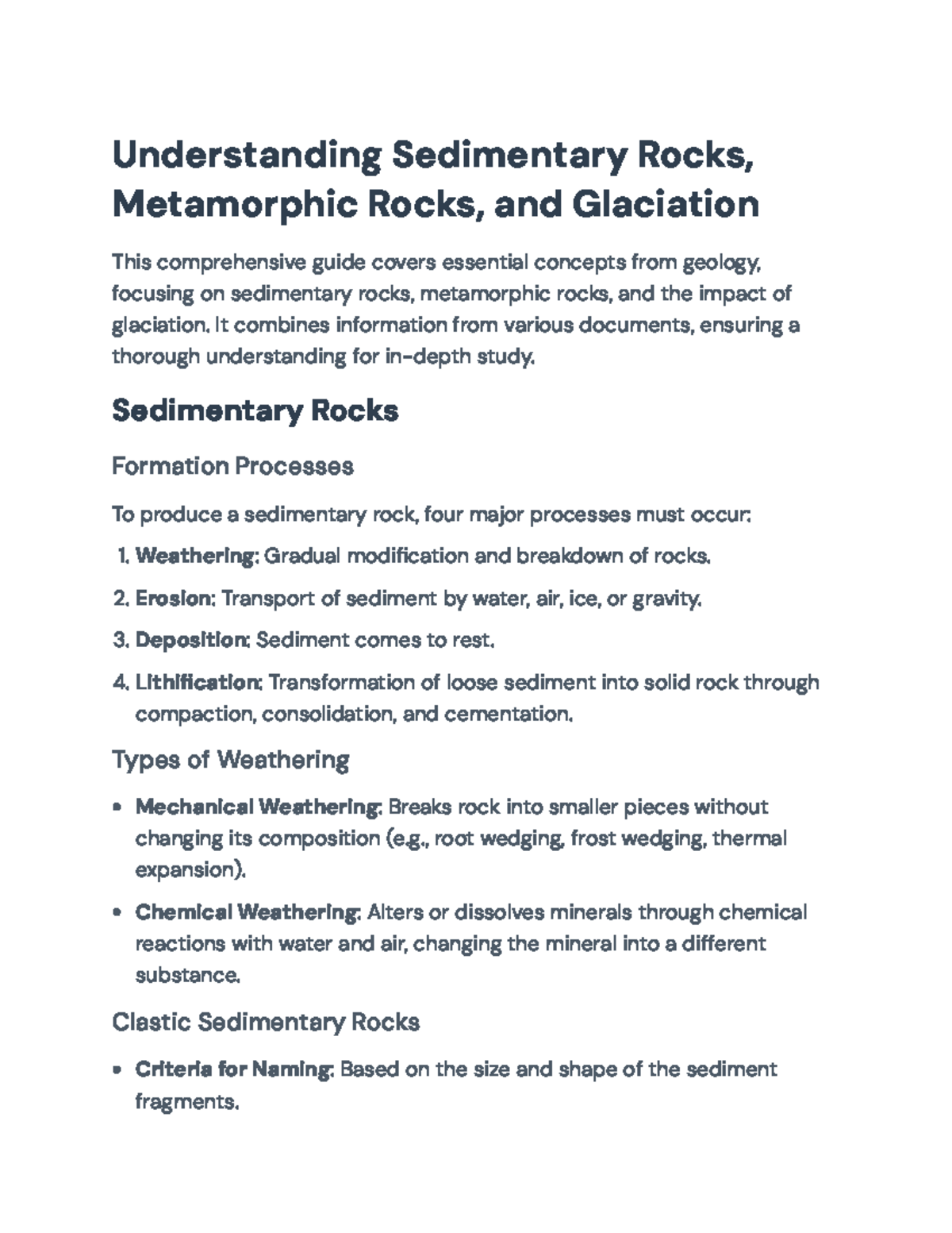 Geology 101: Understanding Sedimentary & Metamorphic Rocks and Glaciation - Understanding - Studocu
