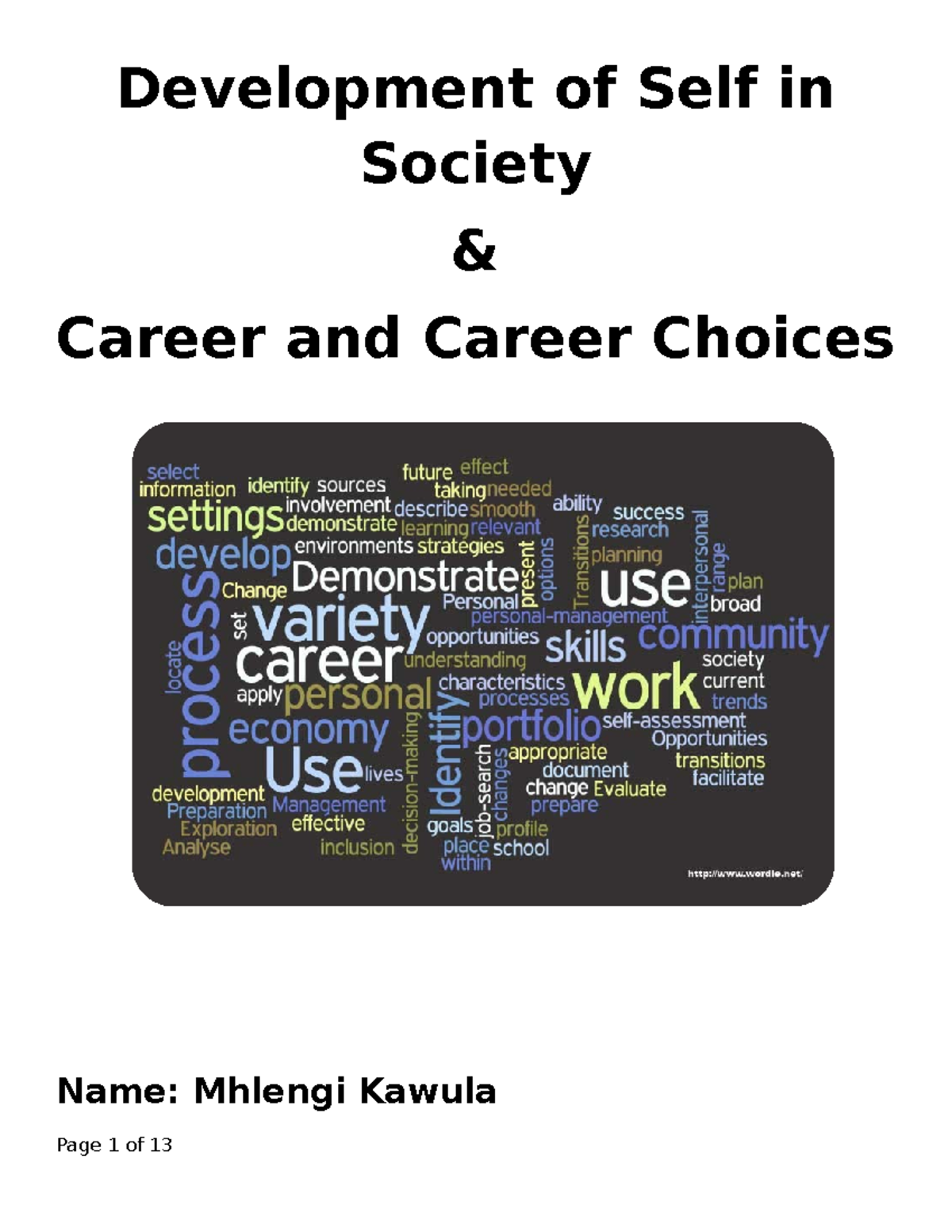 Development of Self in Society & Career (LO Project: DSS & CCC) - Studocu