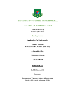 Math Assignment - Bangladesh University of Professionals BUP Assignment ...