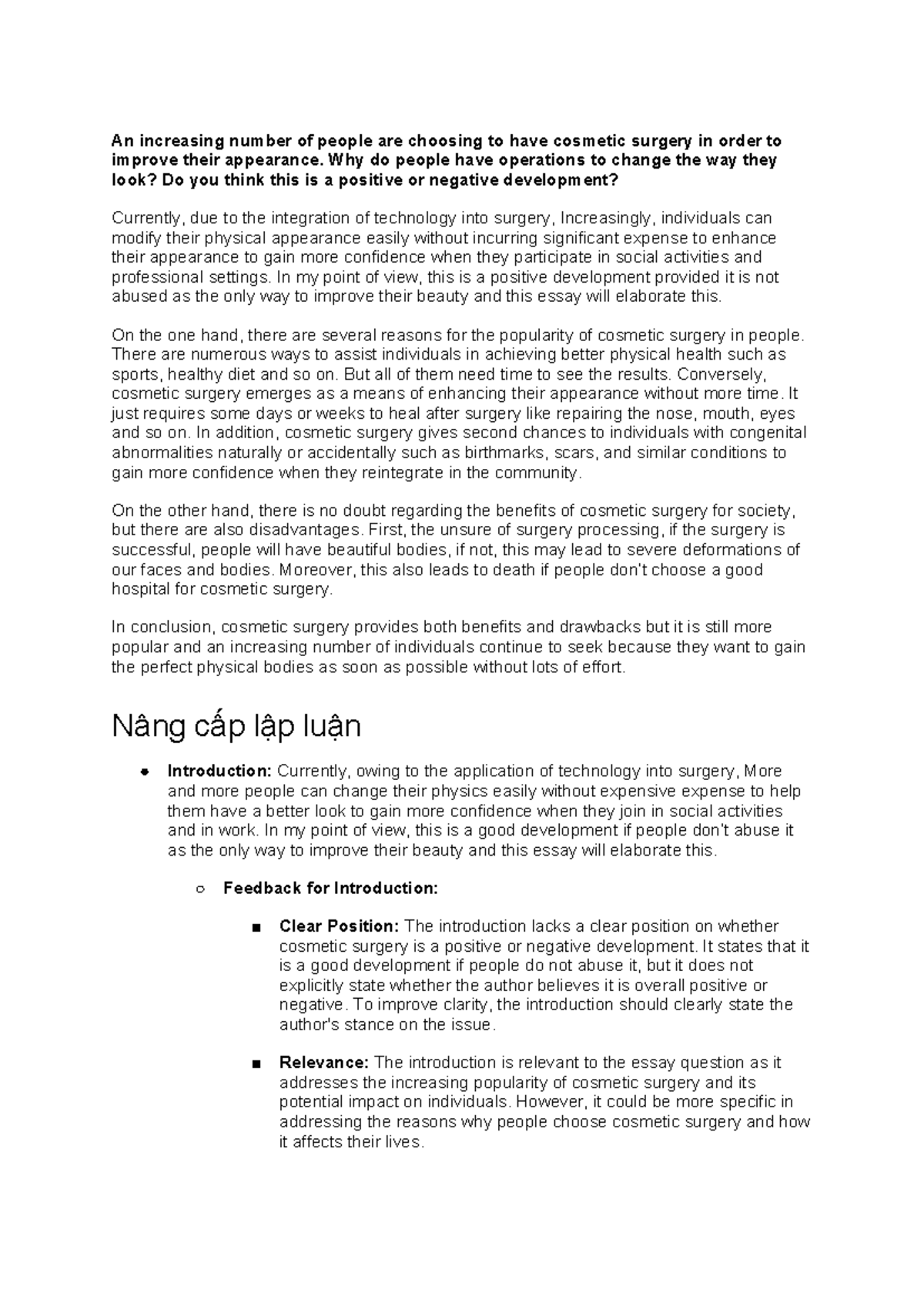 Writing Task 2: Discussion on Cosmetic Surgery's Popularity and Impact ...