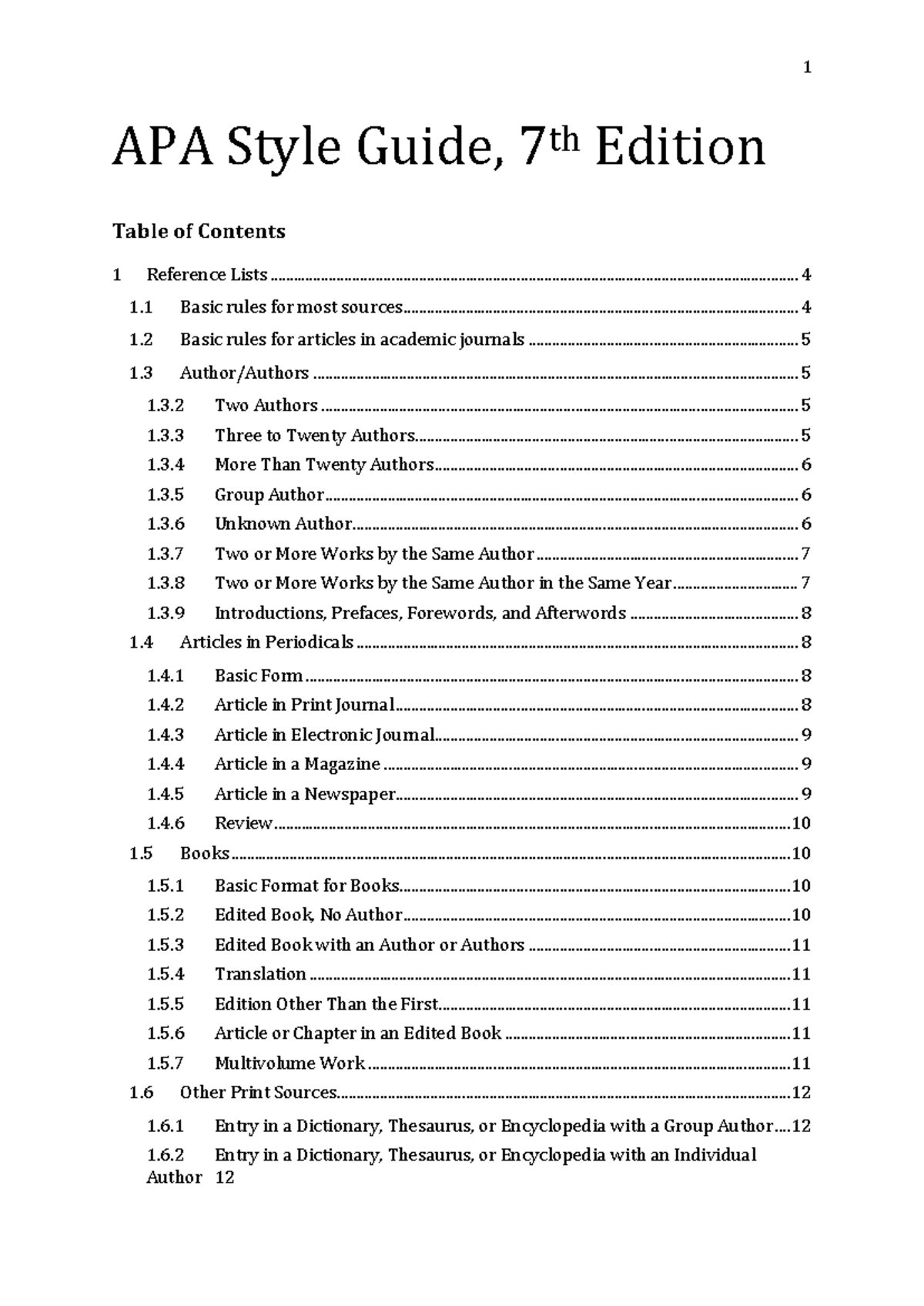 APA 7 Style Guide June 2021 - th Edition APA Style Guide, 1 Reference ...