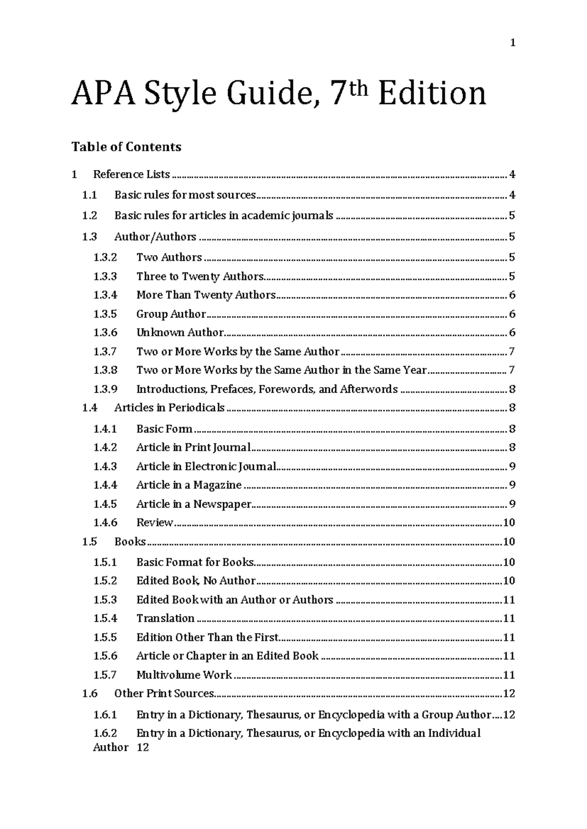 APA 7 Style Guide June 2021 - th Edition APA Style Guide, 1 Reference ...