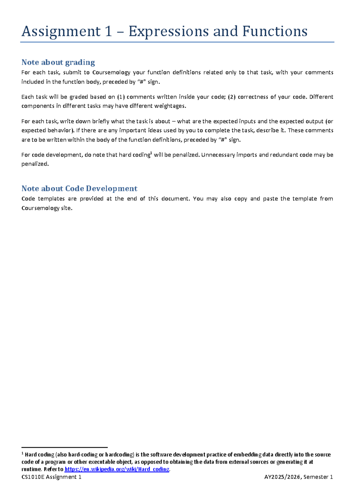 Assignment 1 - Expressions and Functions-1 - Assignment 1 – Expressions and Functions Note about ...