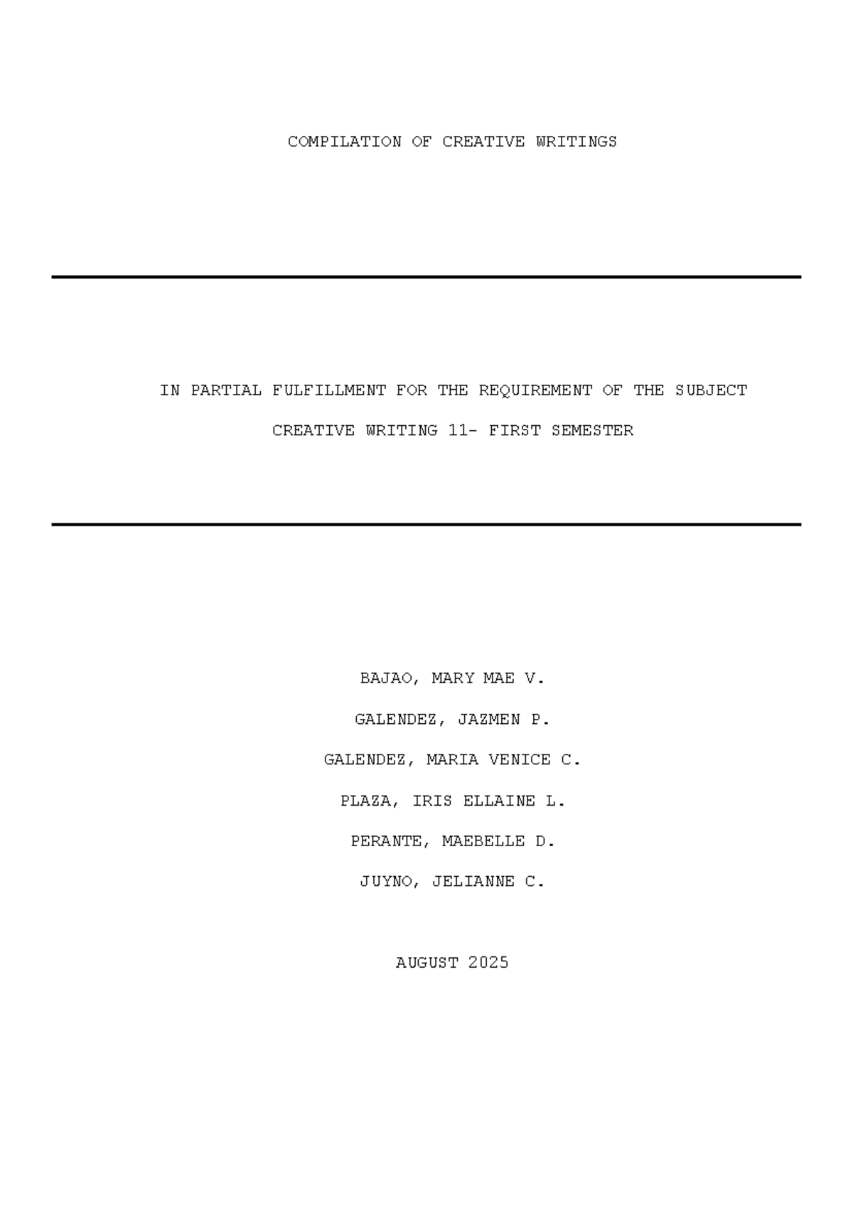 Creative Writing Compilation: BA First Semester Reflections and Stories ...