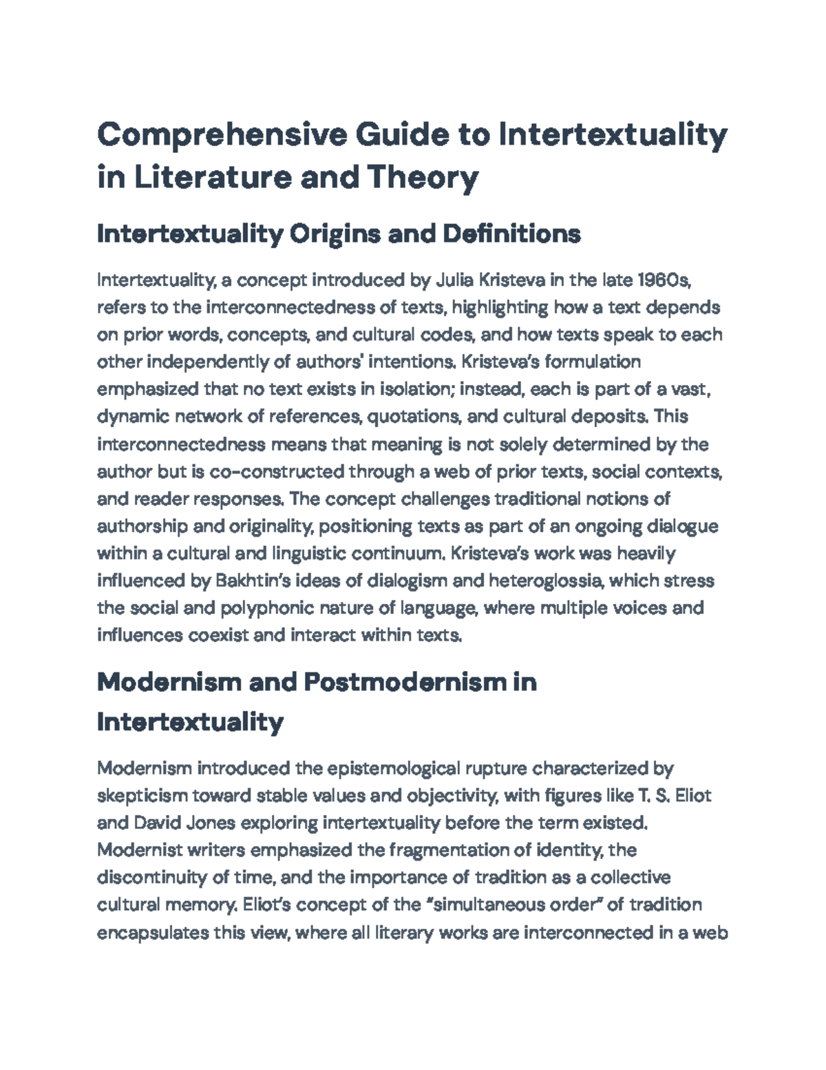 Comprehensive Study on Intertextuality in Literature and Theory - Studocu