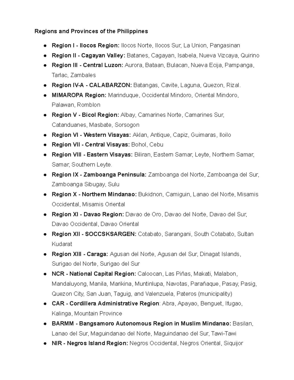 Regions and Provinces of the Philippines Overview - Studocu