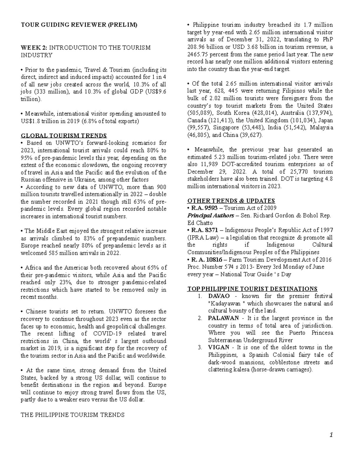 TORG 2YB-7- Reviewer ( Prelim) - TOUR GUIDING REVIEWER (PRELIM) WEEK 2 ...