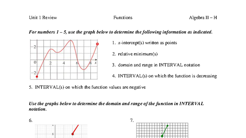 Unit 1 Midterm Review: Functions in Algebra II H - Studocu