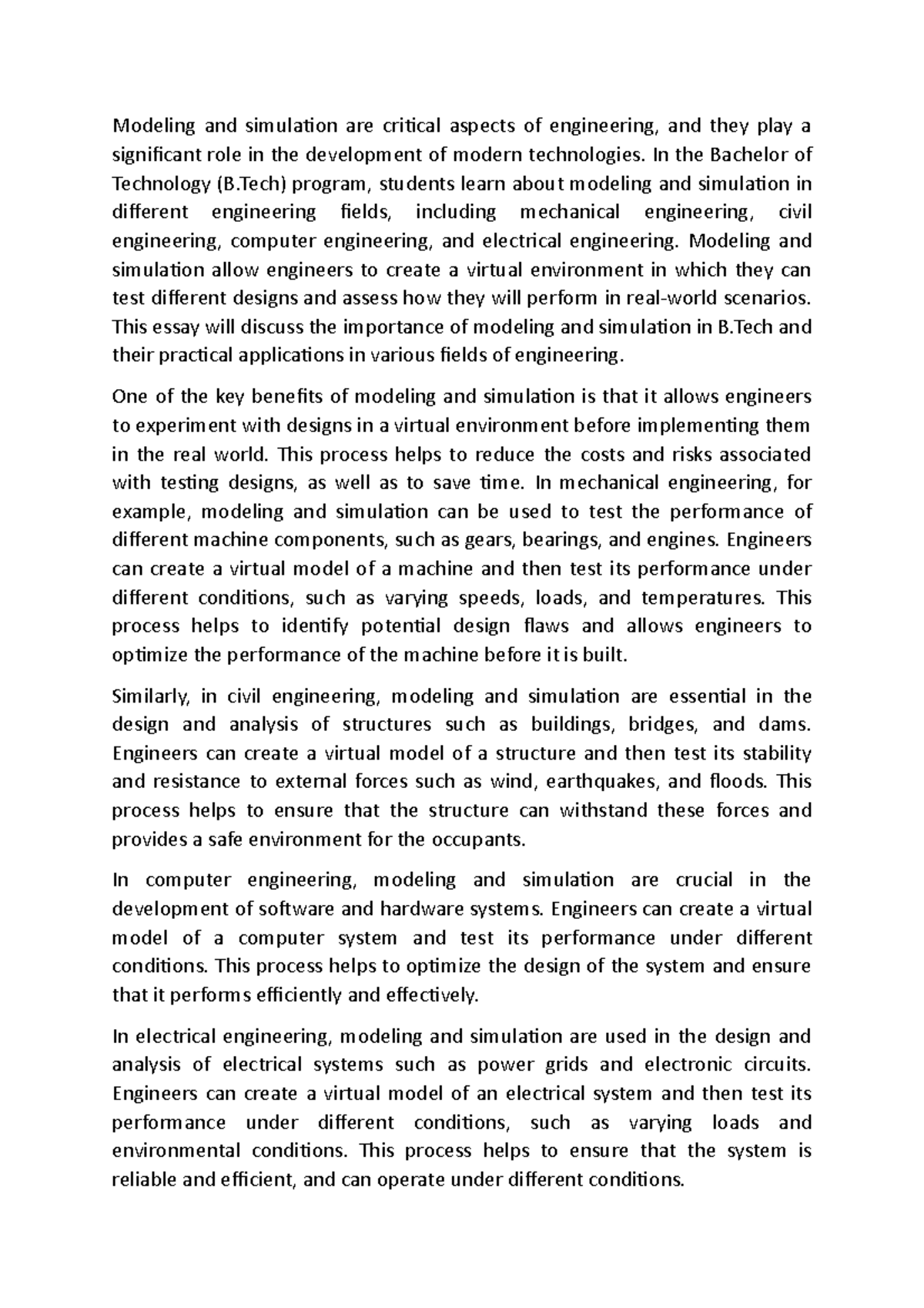 Modeling and simulation - In the Bachelor of Technology (B) program ...