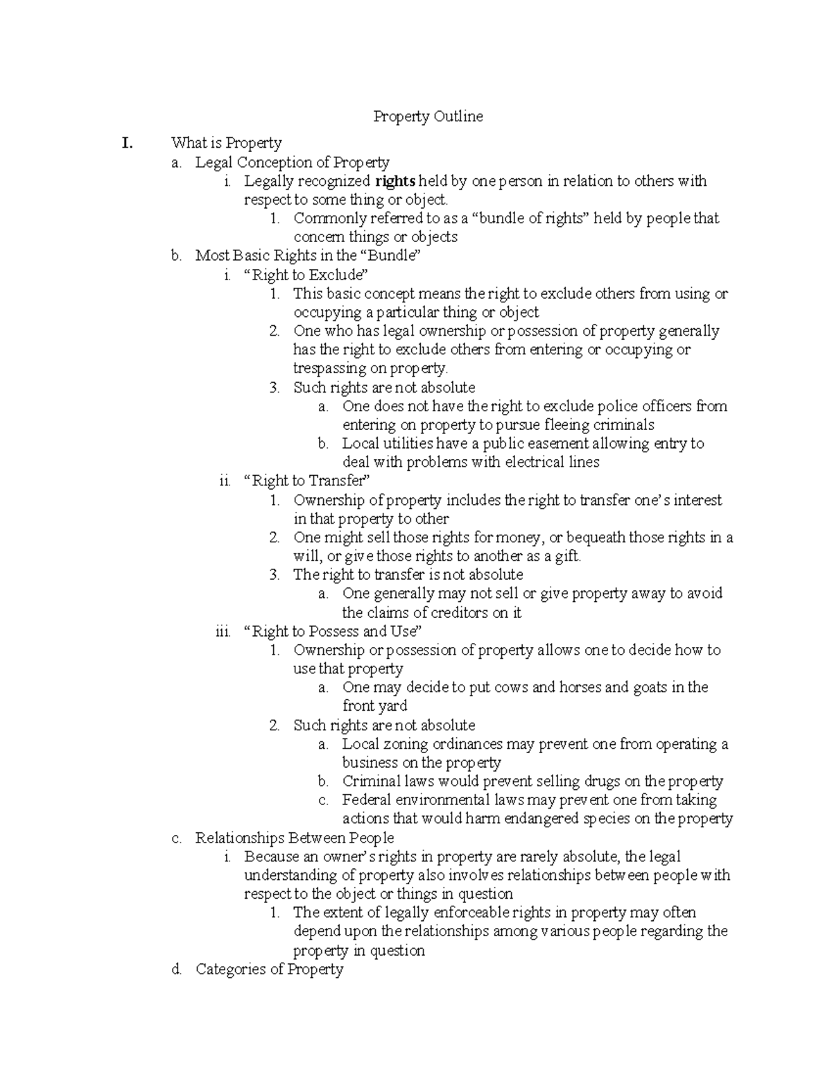 Property Law Outline: Key Concepts and Rights - Studocu