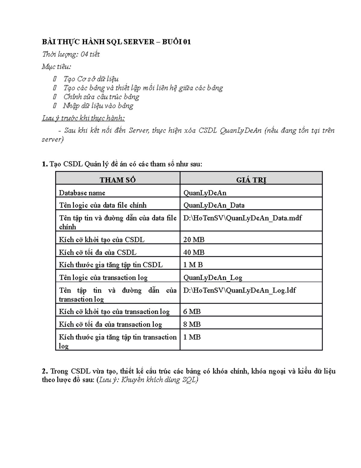Bai Thuc Hanh SQLServer CD Buoi1 - BÀI THỰC HÀNH SQL SERVER – BUỔI 01 ...