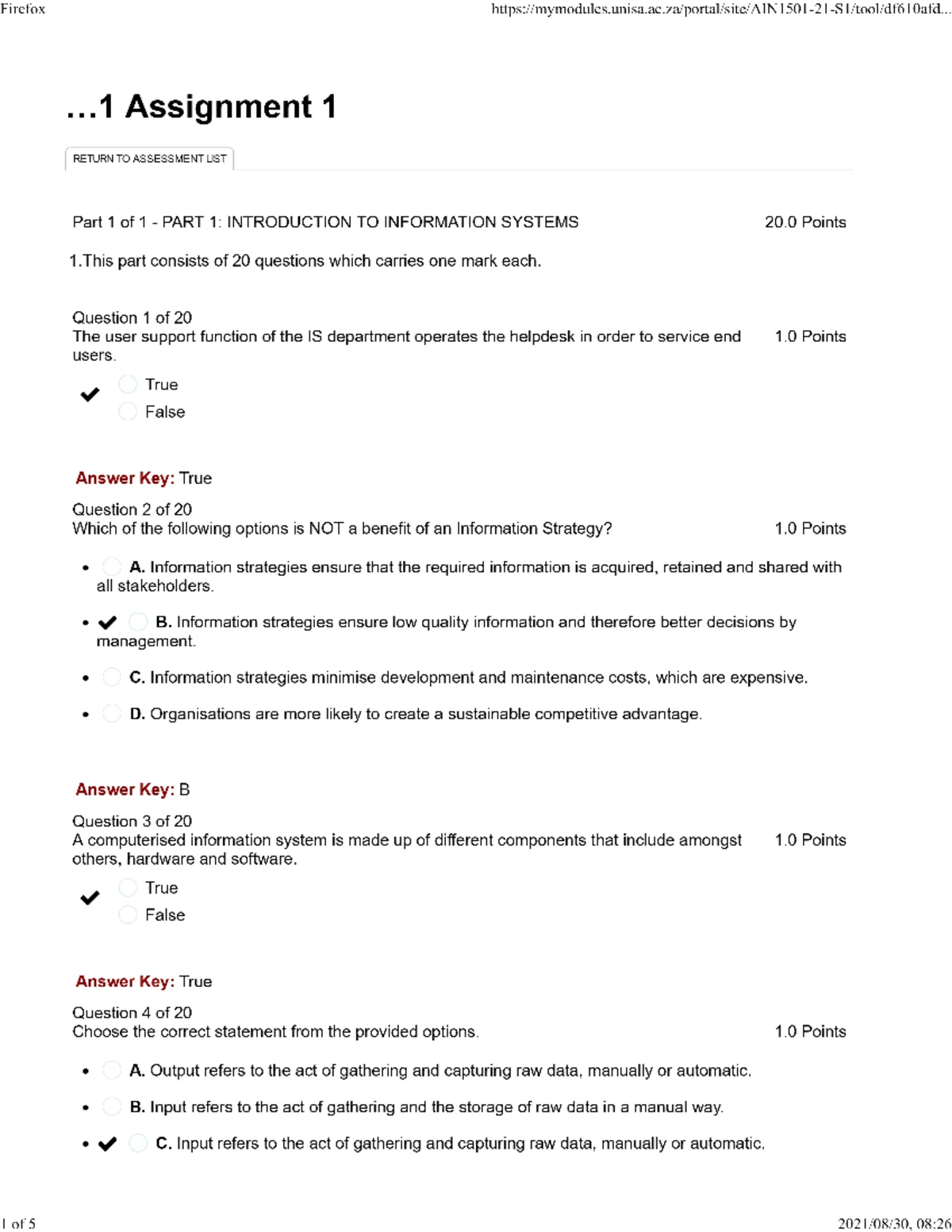 AIN1501 - Assessment 1 Quiz Review and Outcomes (UNISA 2024) - Studocu