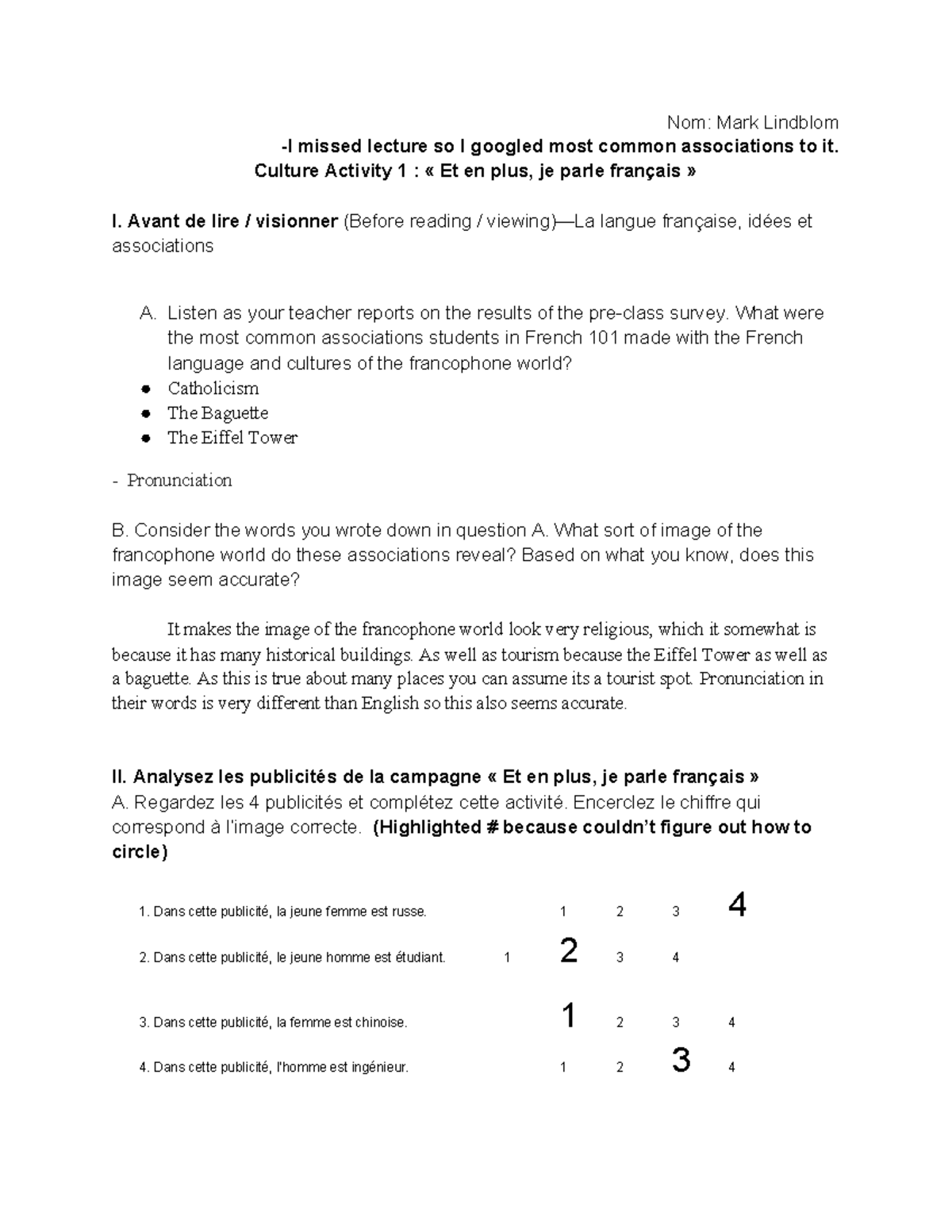 Culture Activity 1 (French 101): Exploring Francophone Associations ...