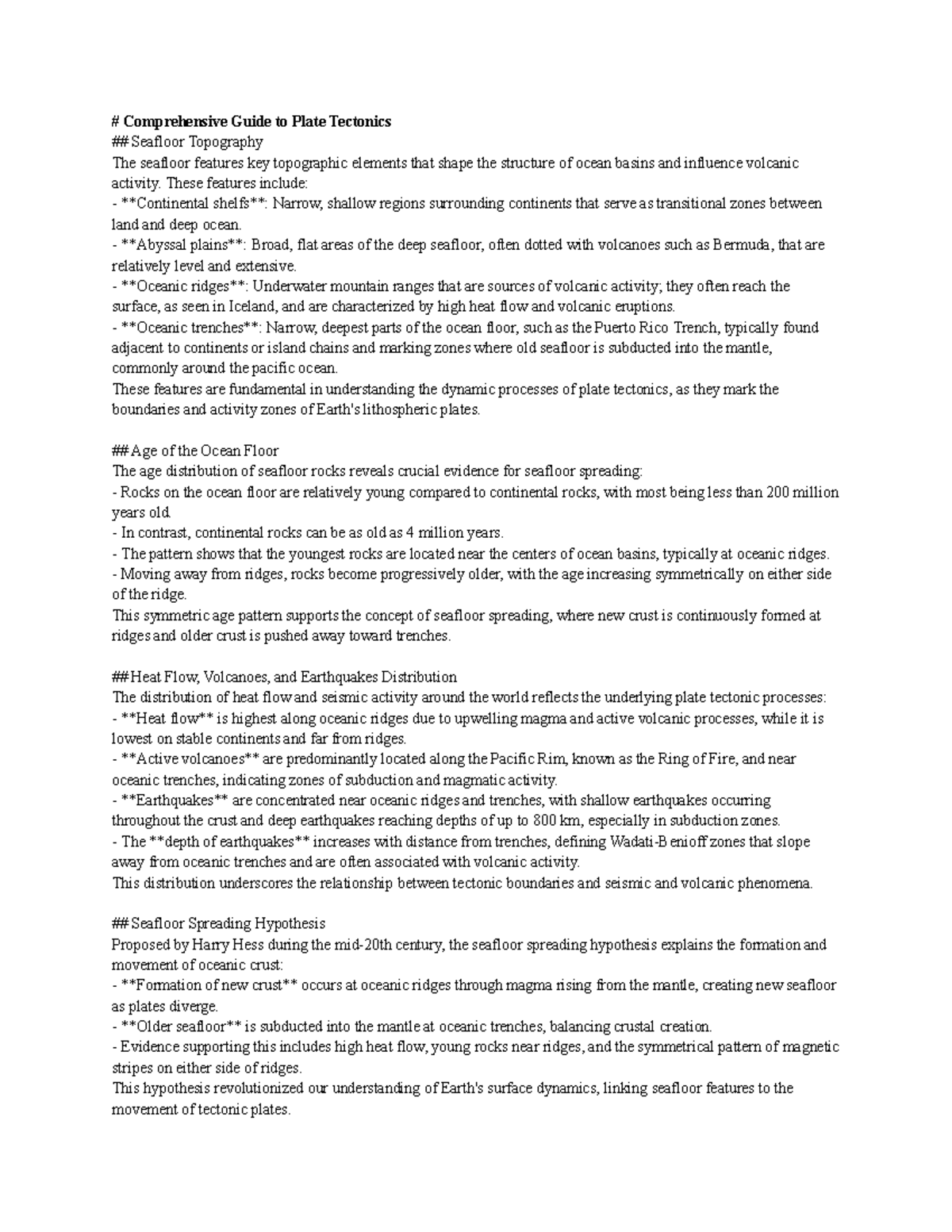 Comprehensive Guide to Plate Tectonics and Geological Processes (GEOL ...