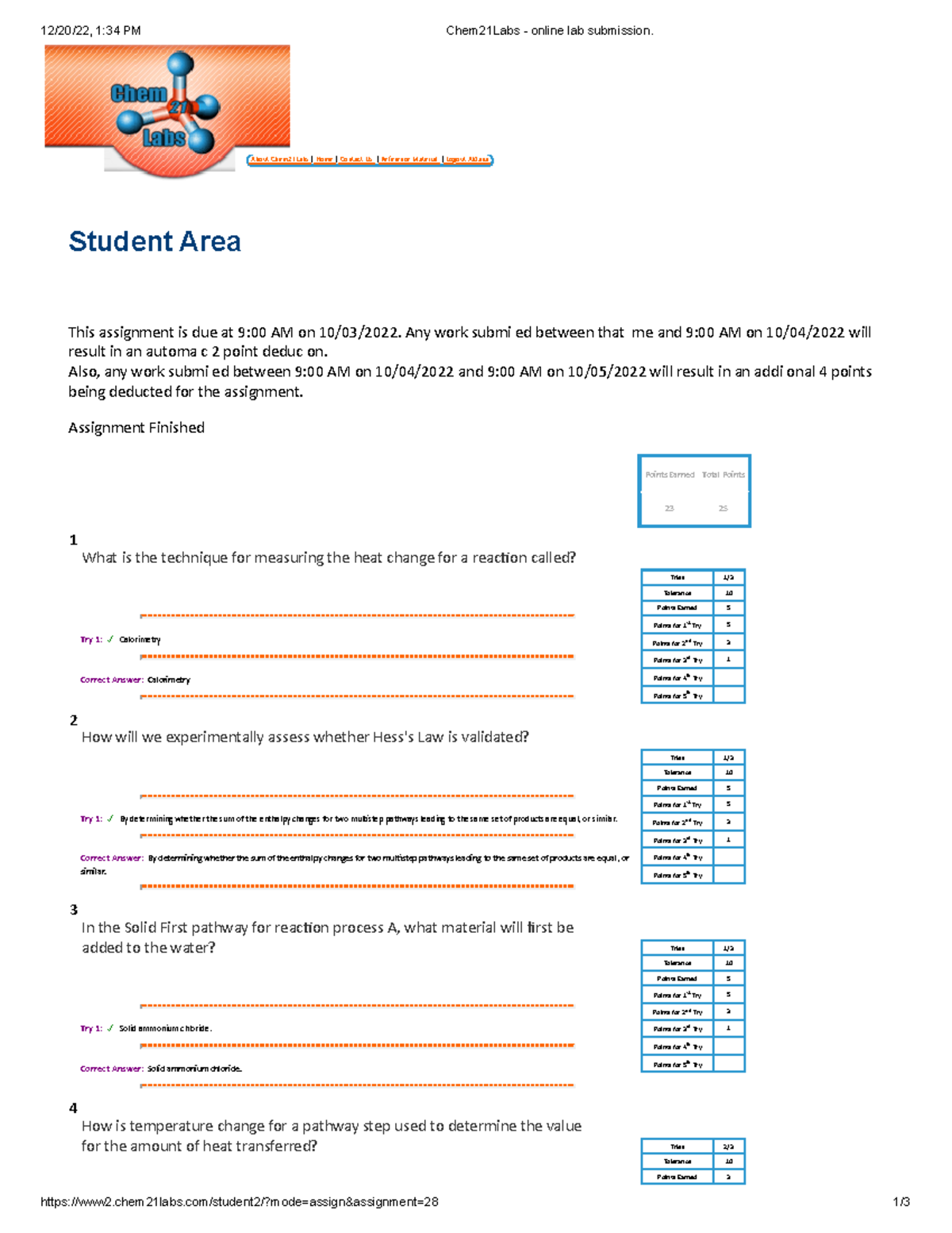 Experiment 9: Pre-Lab Quiz on Calorimetry (Chem21) - Studocu