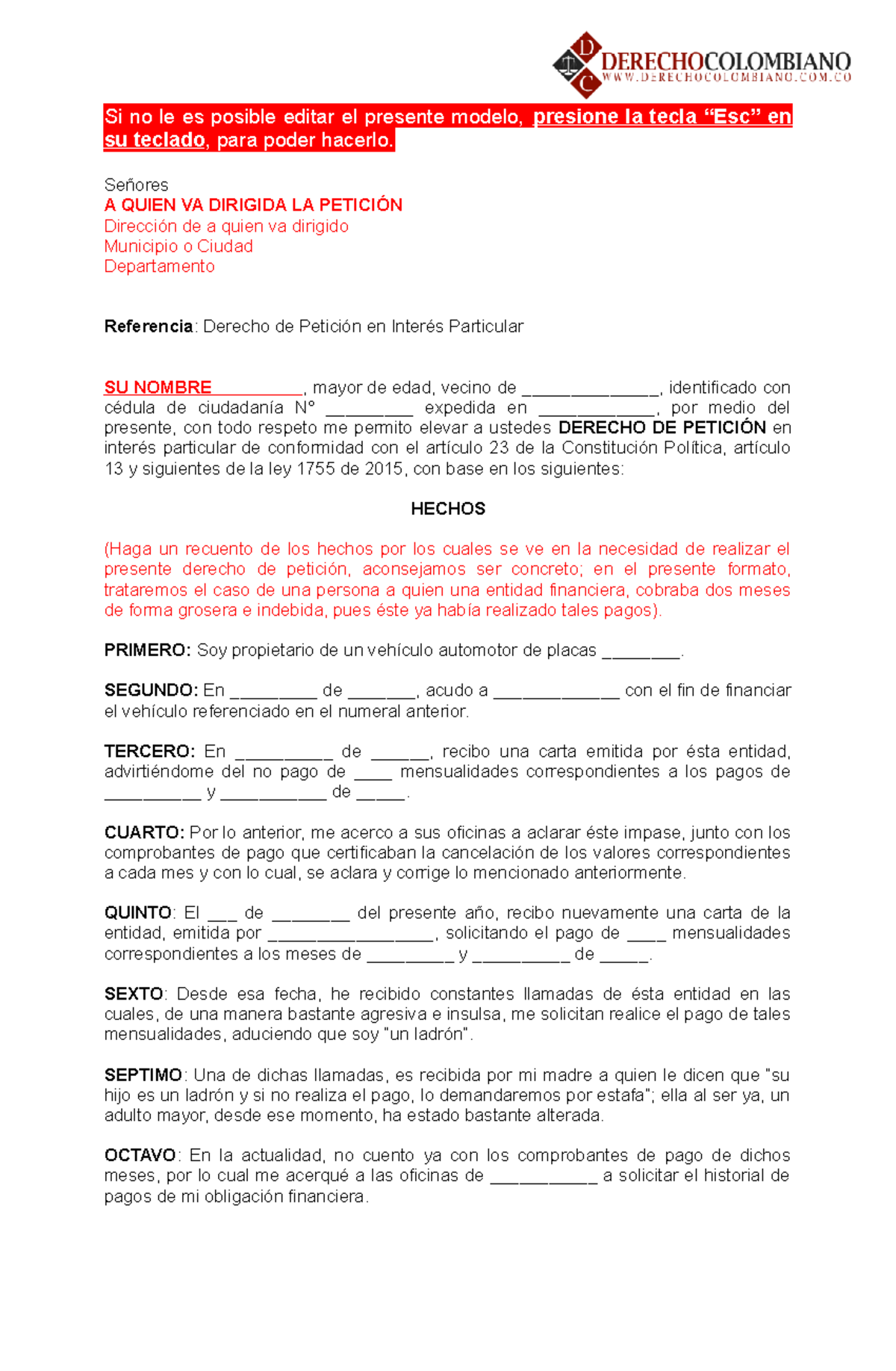 Derecho de Petición por Cobro Indebido - Modelo y Ejemplo Utilizable ...