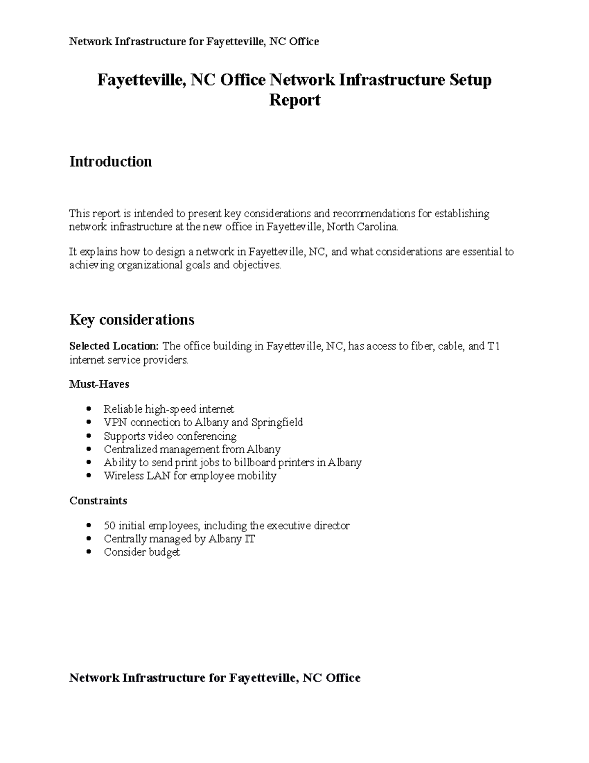 Fayetteville, NC Office Network Infrastructure Setup Report - Studocu