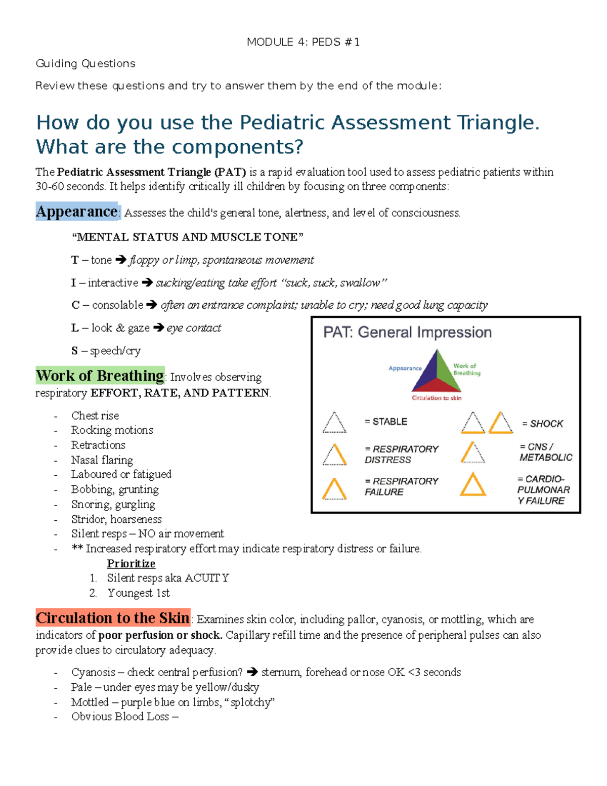 Module 4 Peds #1 - Essential Pediatric Assessment Techniques - Studocu