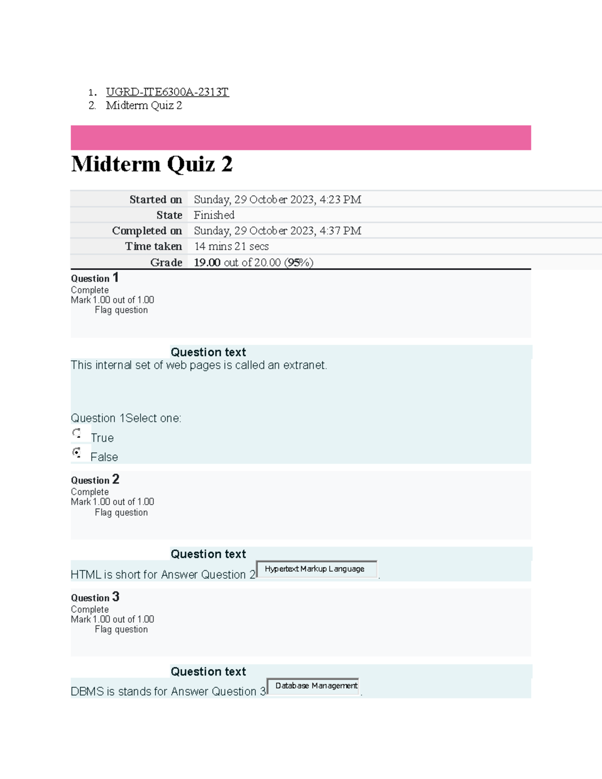 UGRD-ITE6300A Information Management Midterm Quiz 2 Review Guide - Studocu
