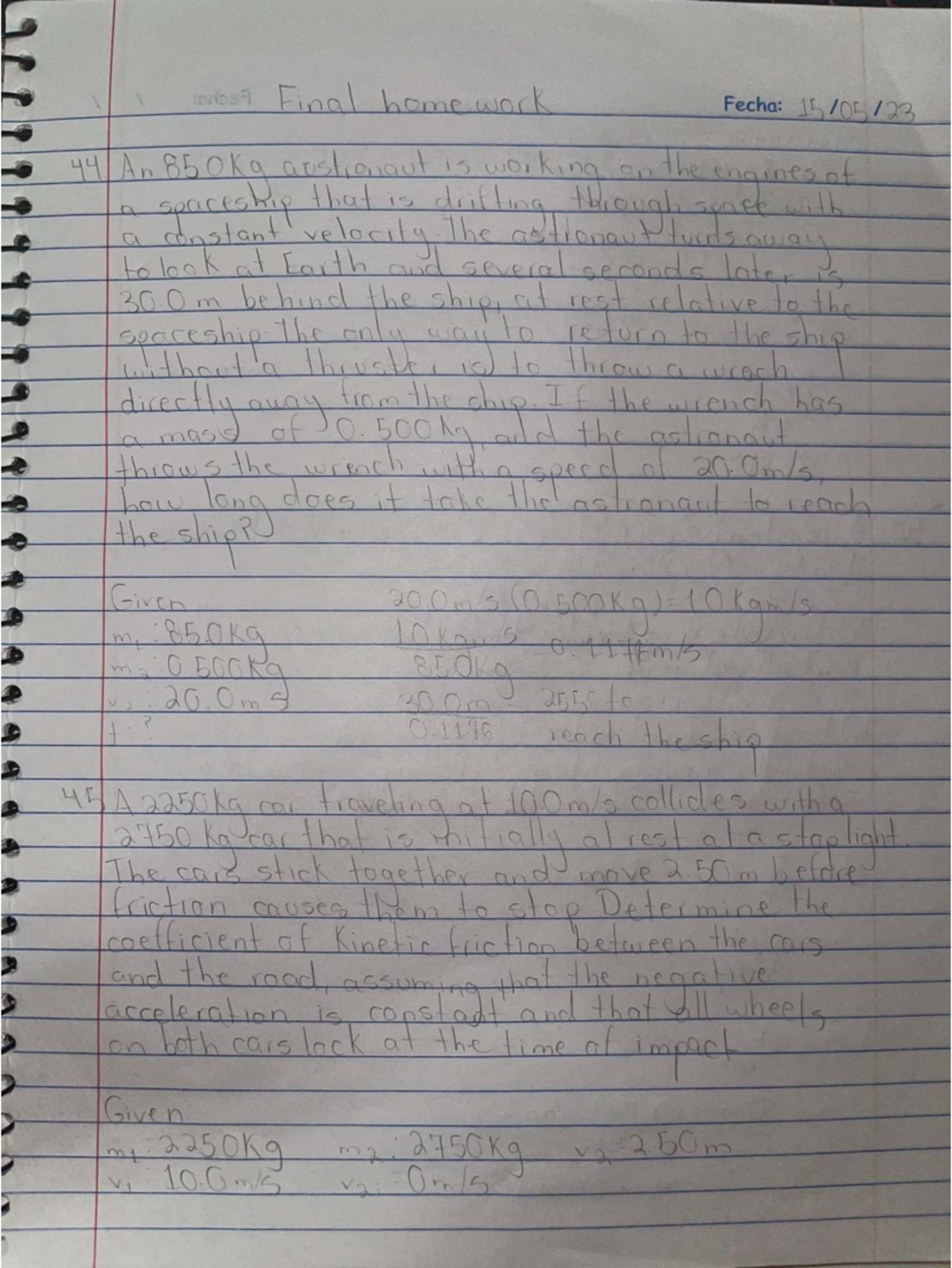 Physics Final HW: Astronaut Motion & Collision Analysis - Studocu