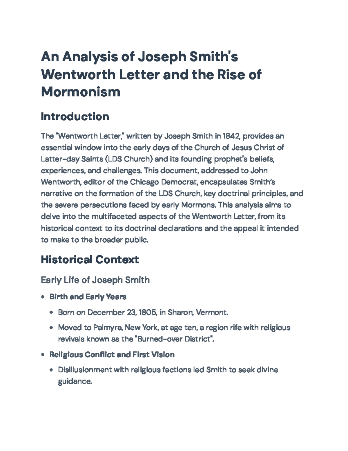 An Analysis of Joseph Smith's Wentworth Letter: Historical Context ...