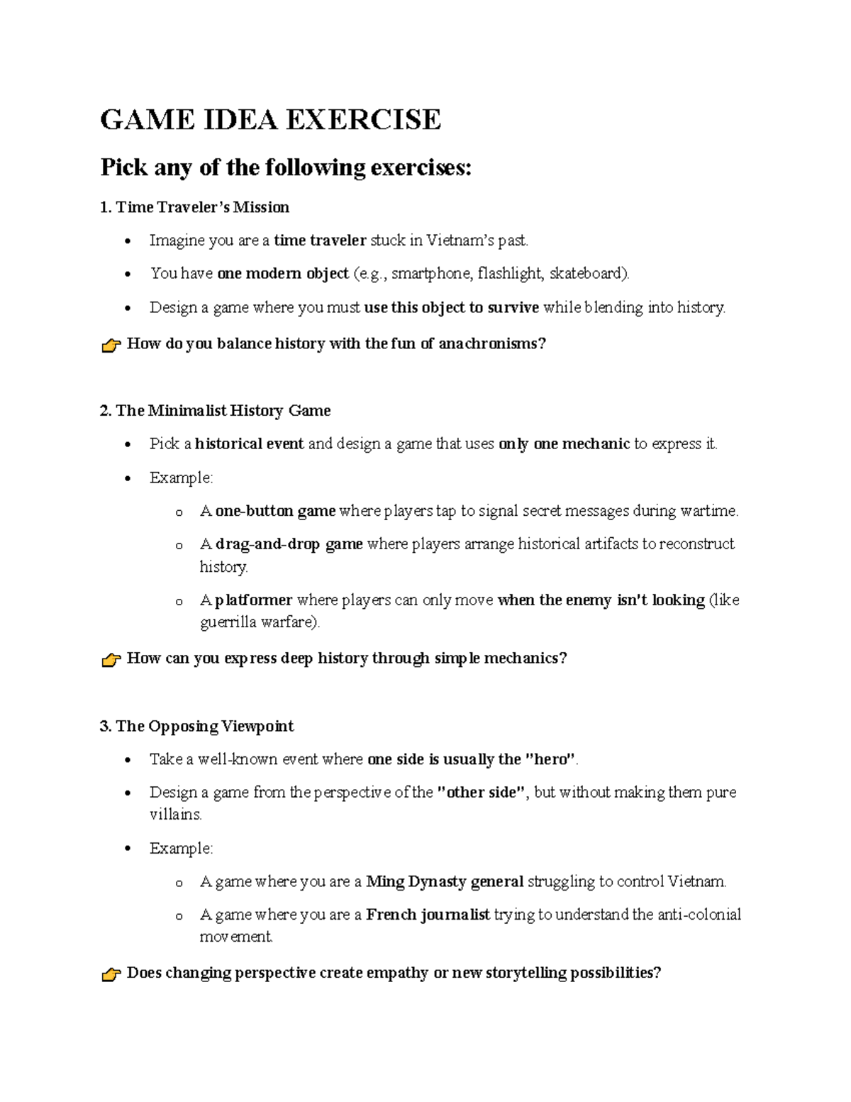 Game Idea Exercises: Creative Concepts for Historical Game Design - Studocu