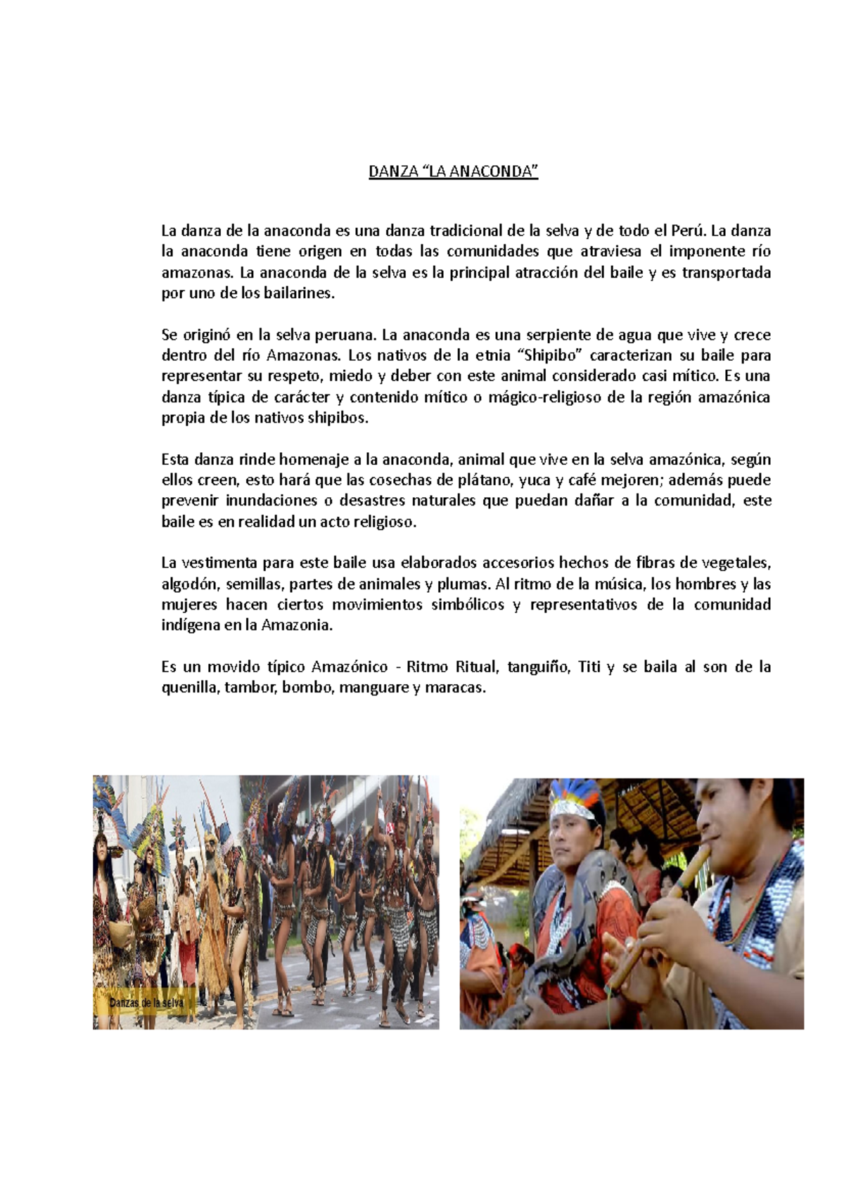 LA Anaconda - Danza Tradicional de la Selva Peruana - Studocu