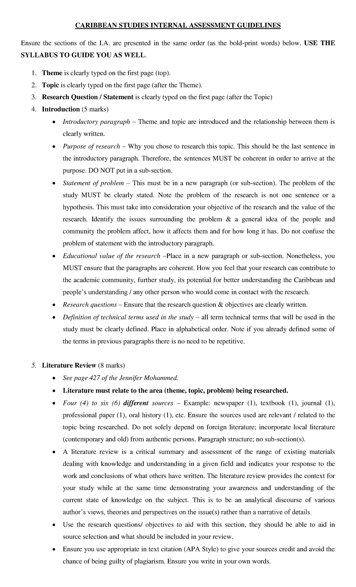 Caribbean Studies IA Guidelines: Structure and Requirements - Studocu