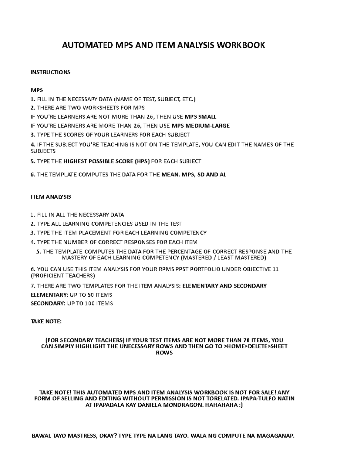 Automated MPS & Item Analysis Workbook for Assessment (EDU 101) - Studocu