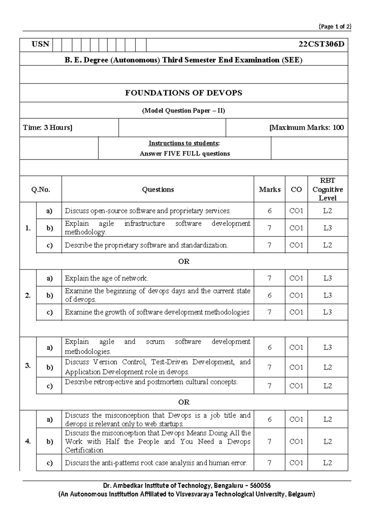 Foundations of DevOps (22CST306D) Model Question Paper II - Studocu