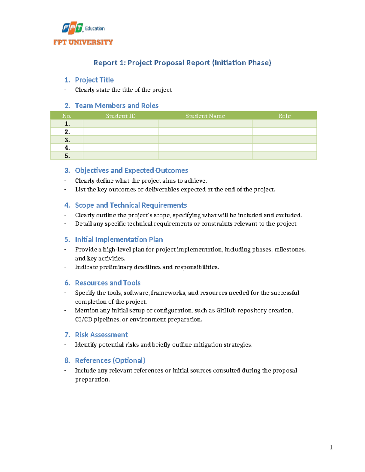 Report 1: Project Proposal (Initiation Phase) - Studocu