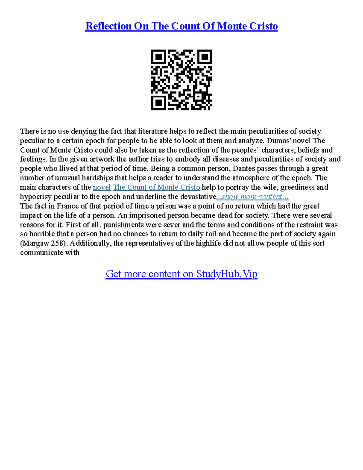 Count Of Monte Cristo Essay - Reflection On The Count Of Monte Cristo ...