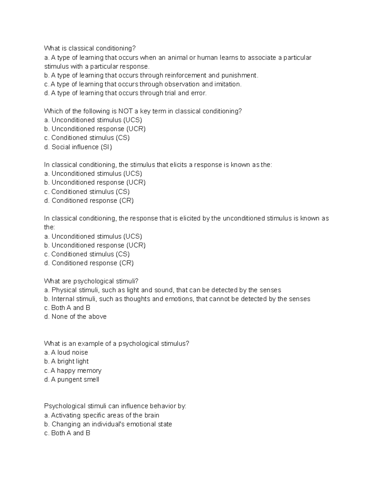 Classical Conditioning Quiz: Key Concepts and Processes Explained - Studocu