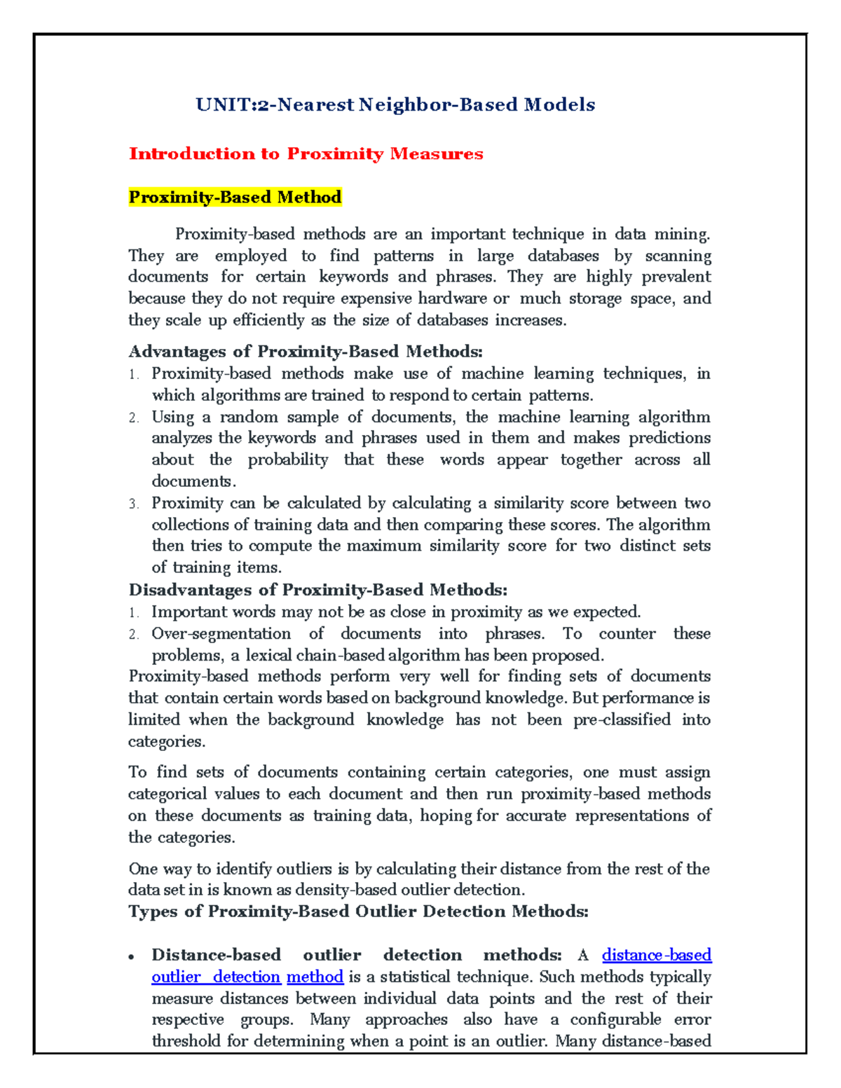 ML UNIT 2: Introduction to Proximity Measures and Distance Metrics ...