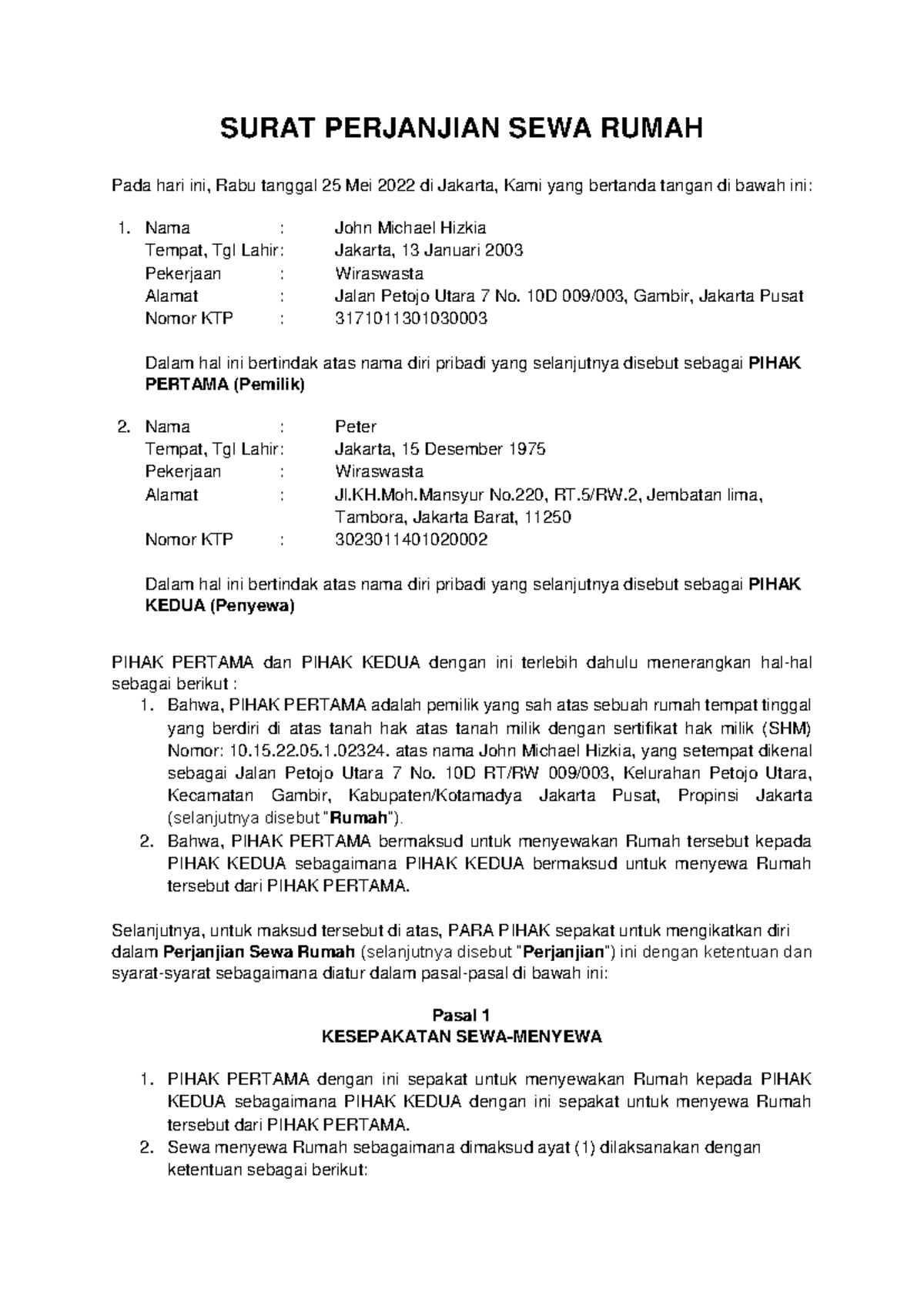 Surat Perjanjian PLKH 5 SURAT PERJANJIAN SEWA RUMAH - SURAT PERJANJIAN ...