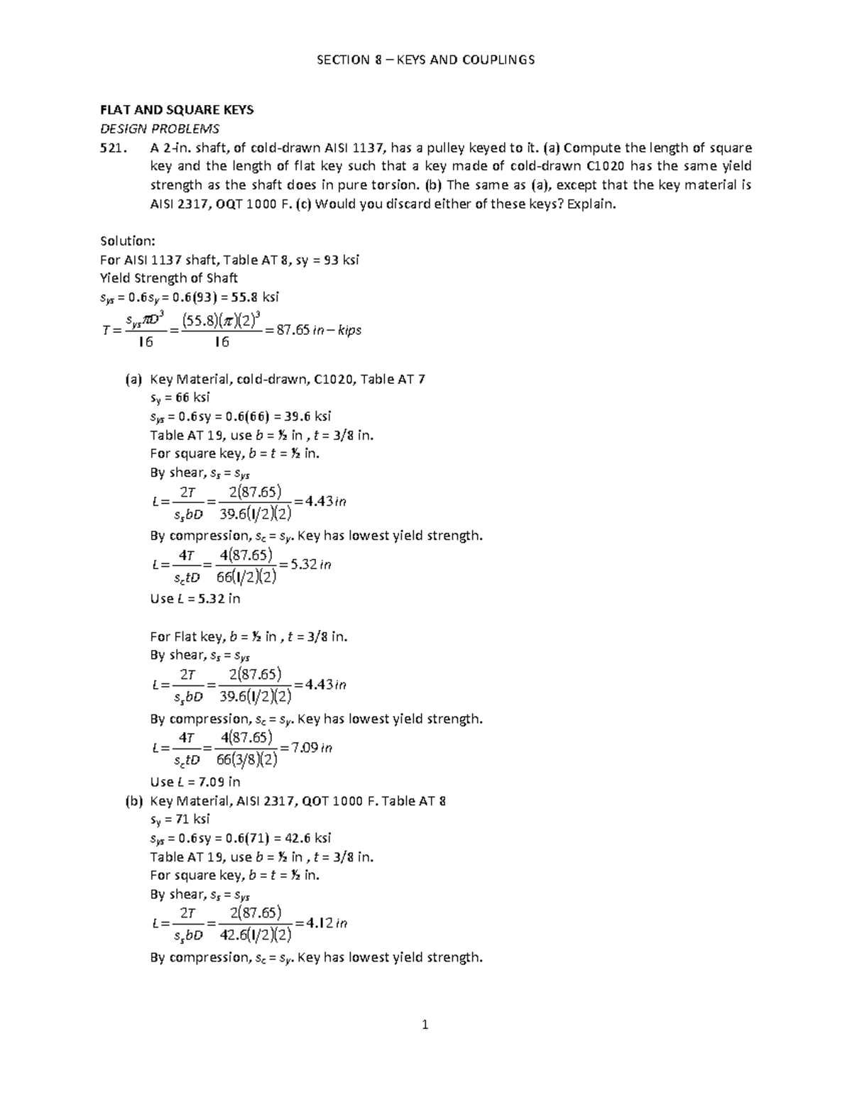 Key and Coupling Design Solutions for Torque and Power Transmission ...