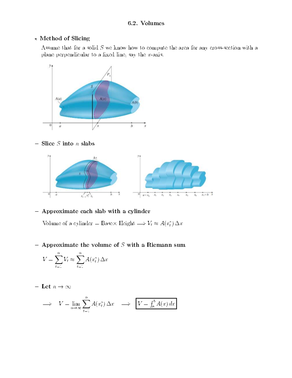 MATH 6.2. Volumes - Lecture Notes on Method of Slicing - Studocu