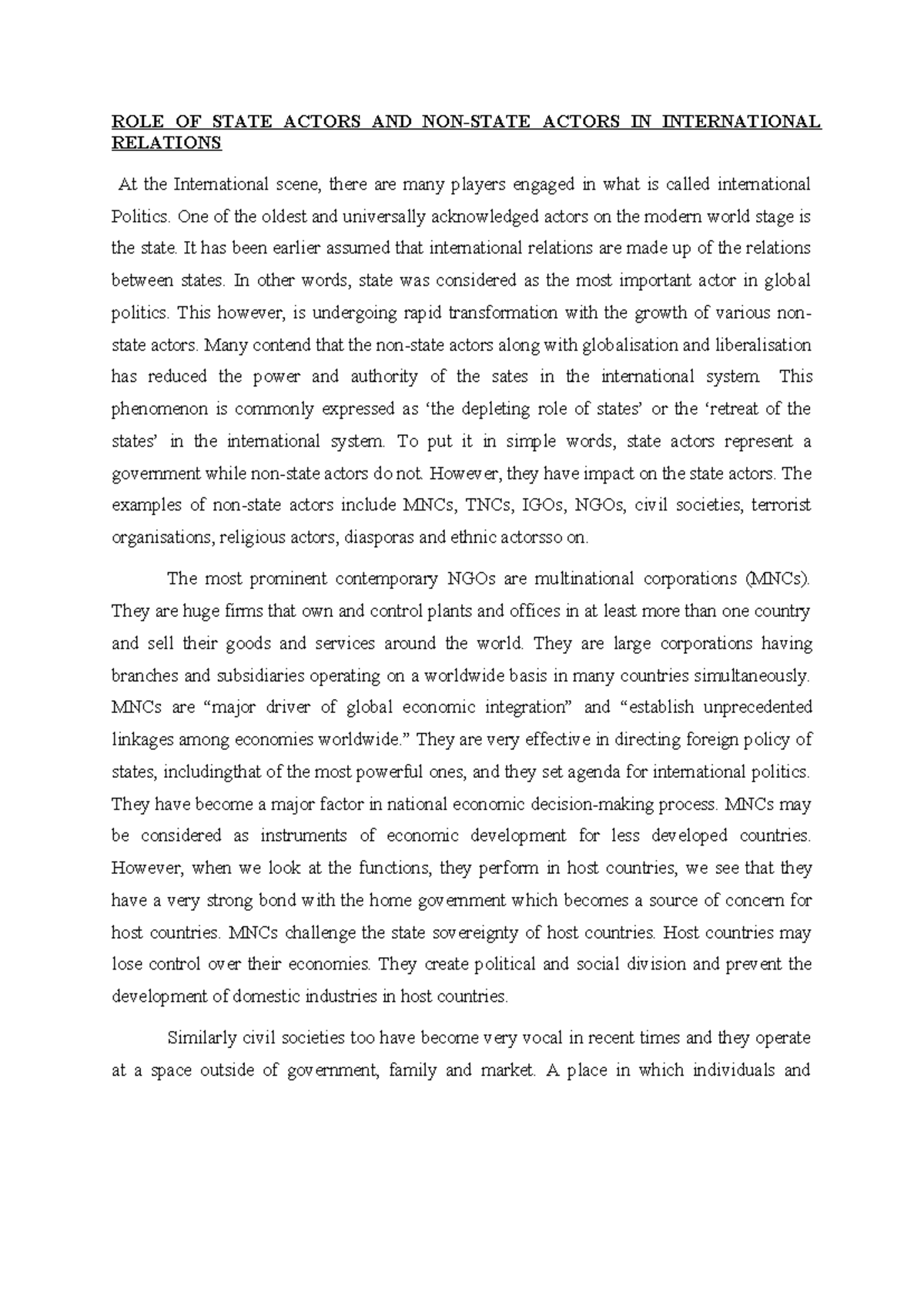 The Role of Non-State Actors in International Relations - POLSC 5th Sem ...