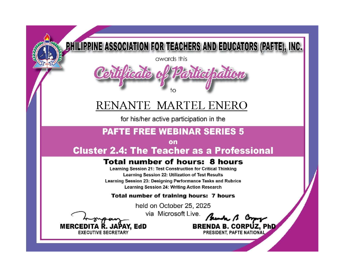RQ FWS B6 25 Oct 2025 - PAFTE Webinar Series 5 Participation ...