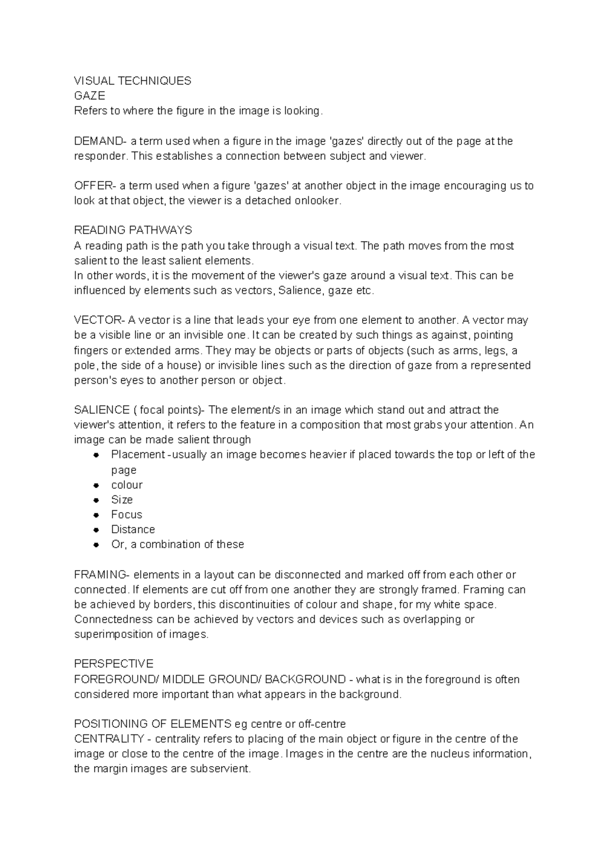 Visual Techniques: Understanding Gaze, Composition, and Modality - Studocu