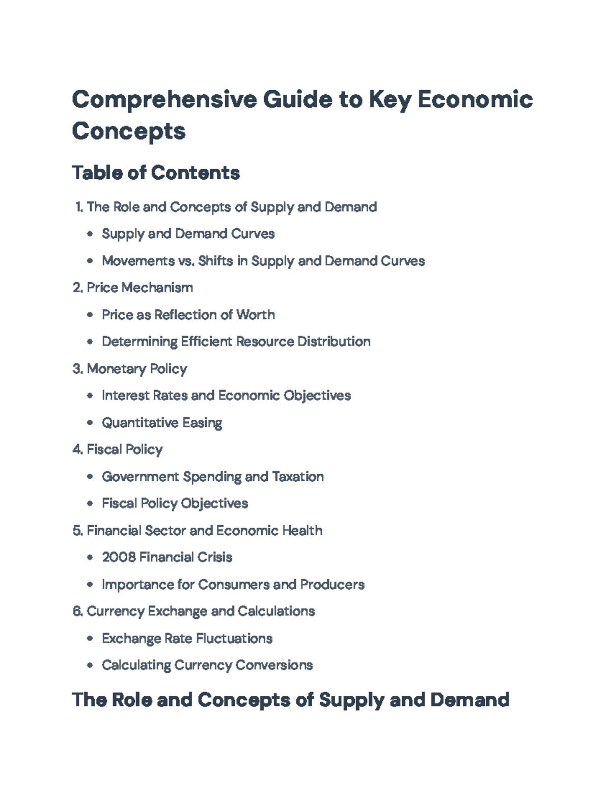 Economic Concepts Overview: Supply, Demand, and Policy Implications ...