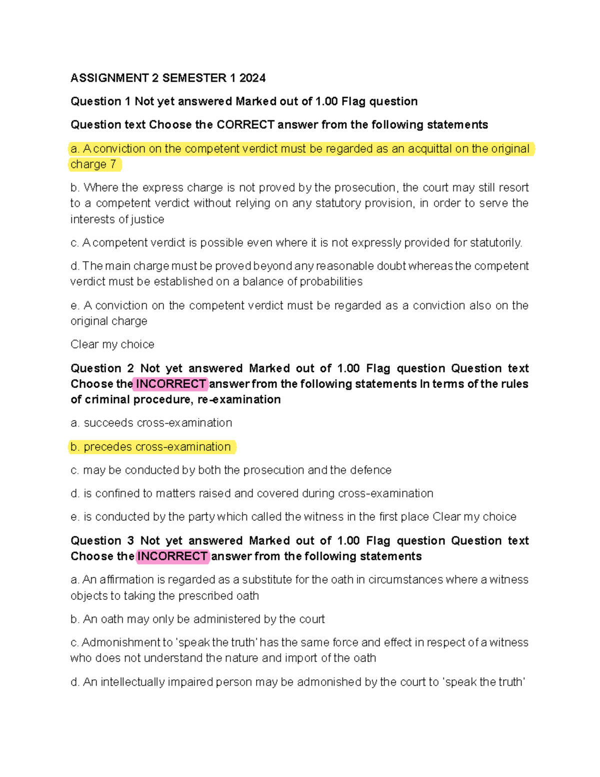 CPR3701 Assignment 2 Questions & Answers Semester 1 2024 - Studocu