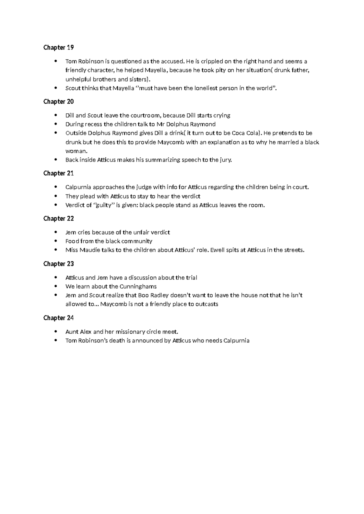 TKAM Summary - Chapter 19 to 24 Overview in Dutch - Studeersnel