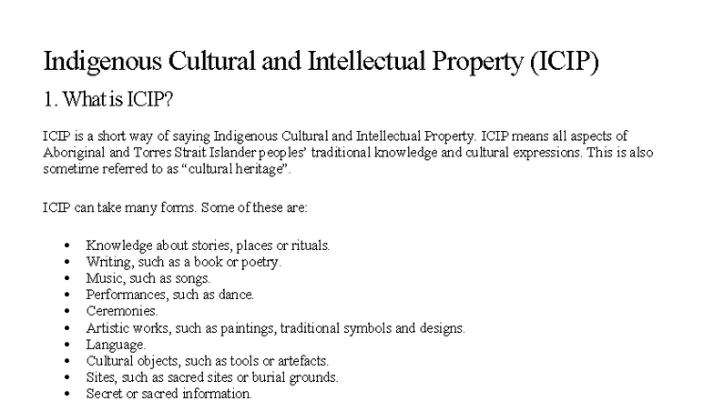 Indigenous Cultural and Intellectual Property (ICIP) Overview and ...
