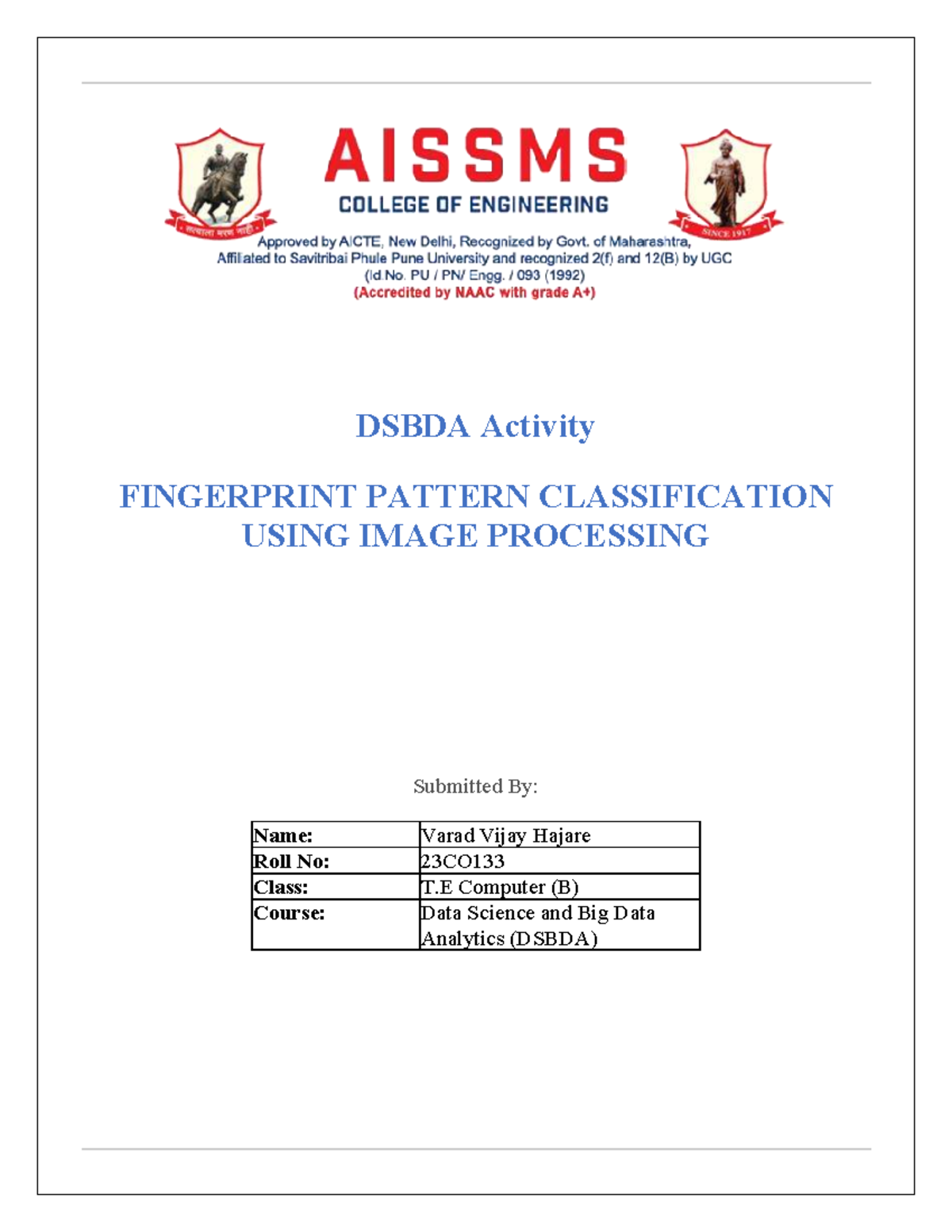 DSBDA Final Exam: Fingerprint Pattern Classification via Image ...