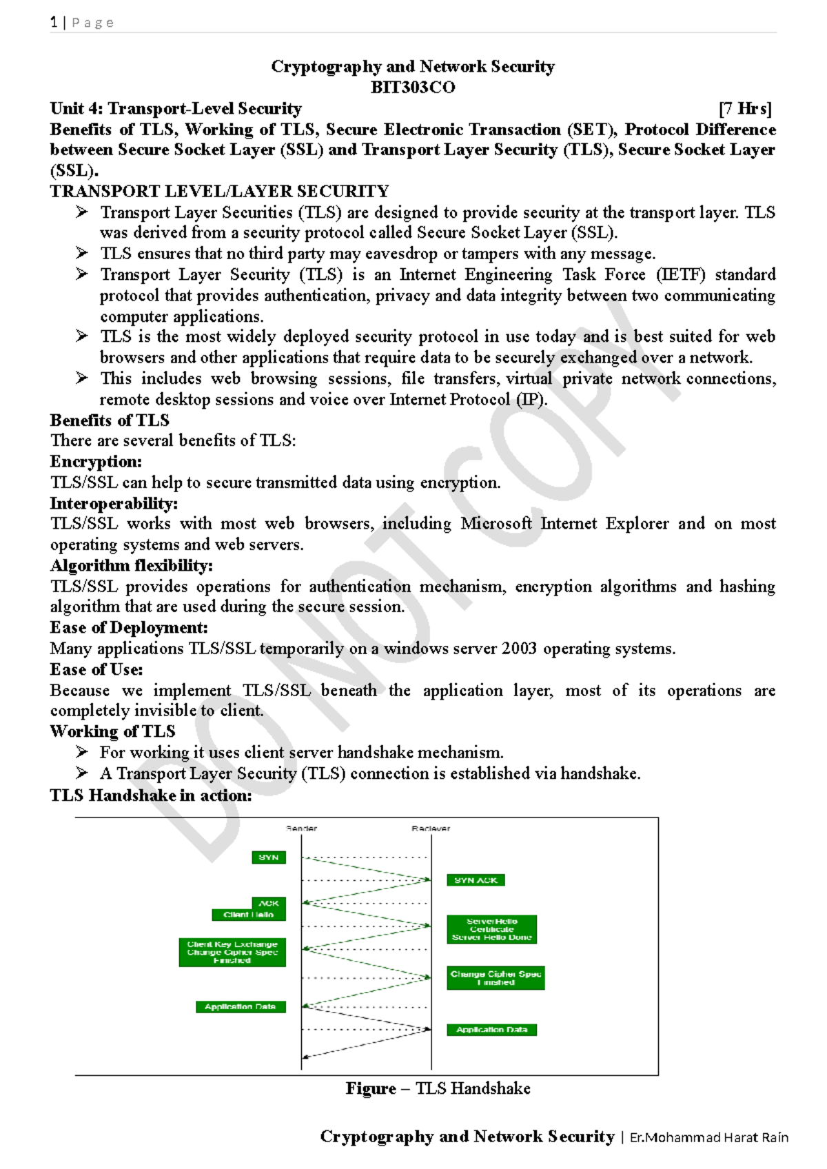 Cryptography and Network Security BIT303CO Unit 4: Transport-Level Security - Studocu